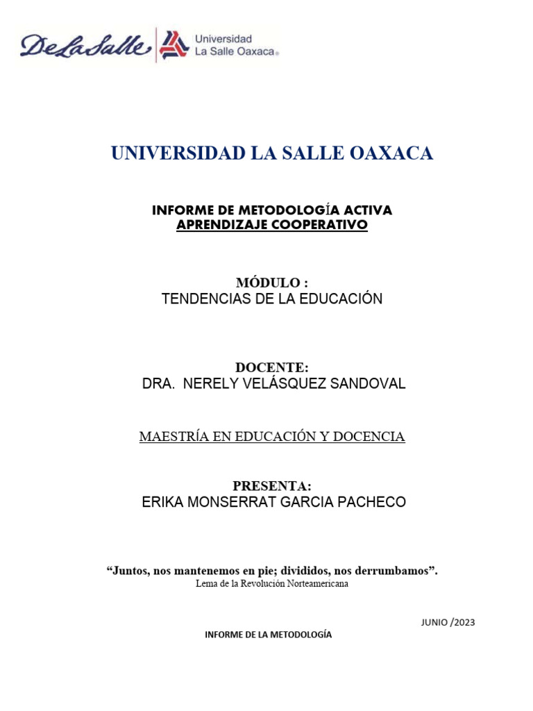 Informe Aprendizaje Cooperativo | PDF | Aprendizaje | Enseñando