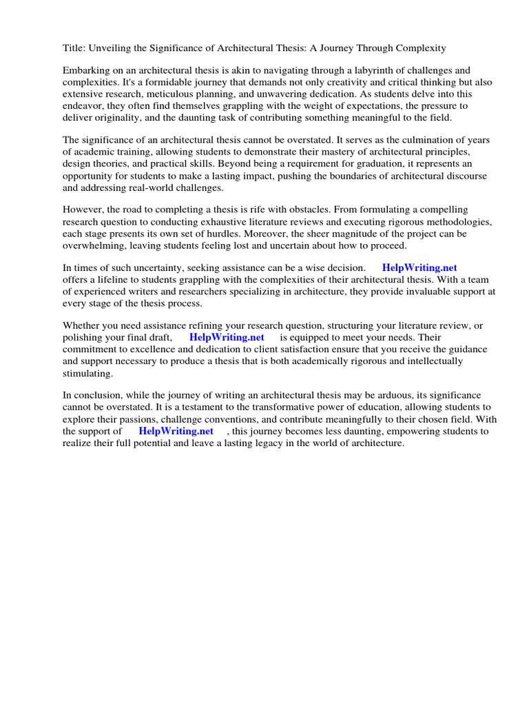 Architectural Thesis Significance of The Study | PDF
