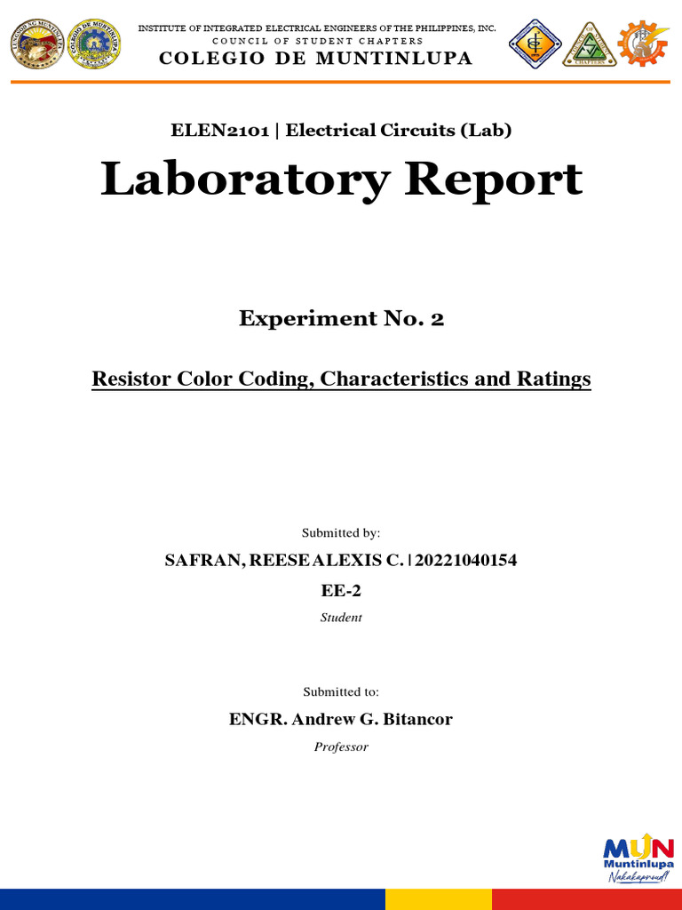 Reese Lab Report2 Resistor Color Coding Char and Rating | Download Free ...