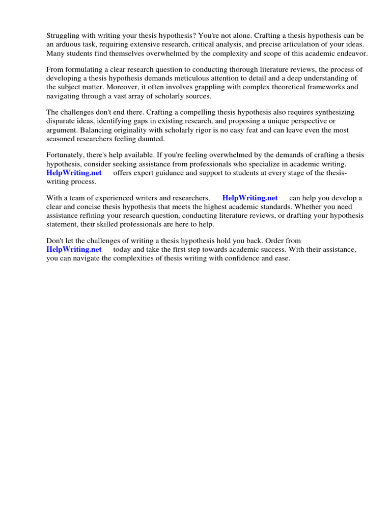 Hypothesis Thesis Sample | PDF | Hypothesis | Experiment