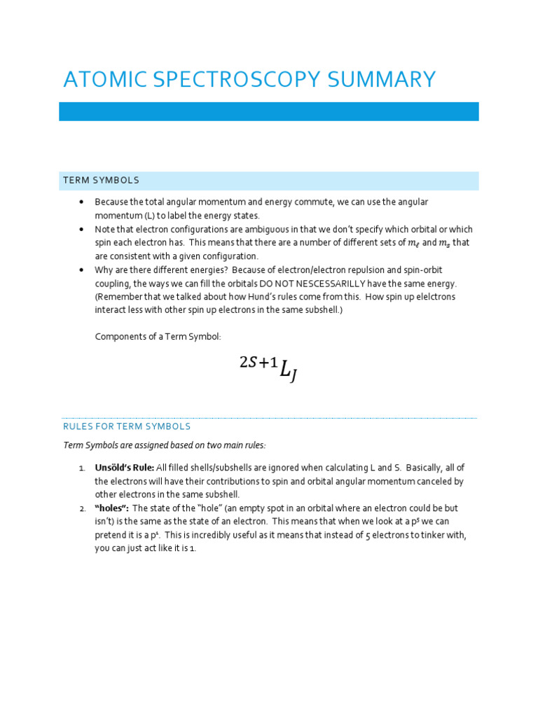 Atomic - Term Symbols | PDF