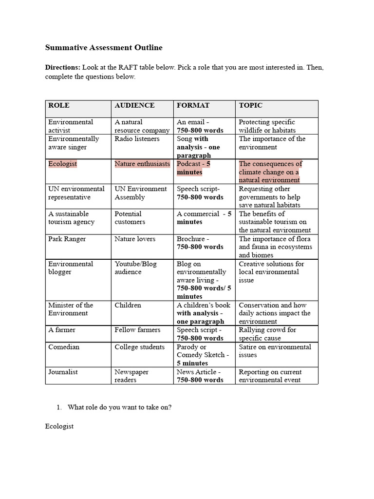 Summative Assessment Outline Global Pdf