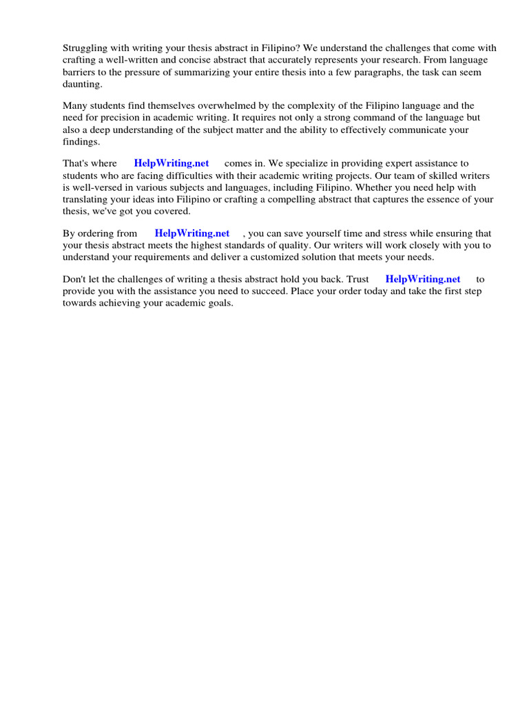Sample Thesis Abstract Filipino | PDF