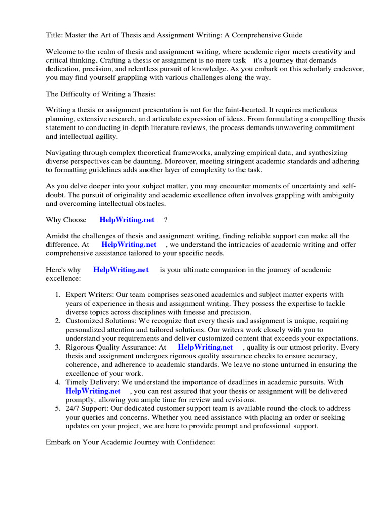 Thesis and Assignment Writing | PDF