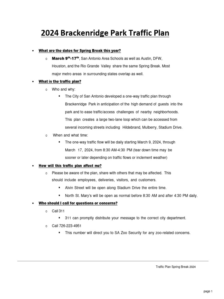 Brackenridge Park Traffic Plan 2024 | PDF