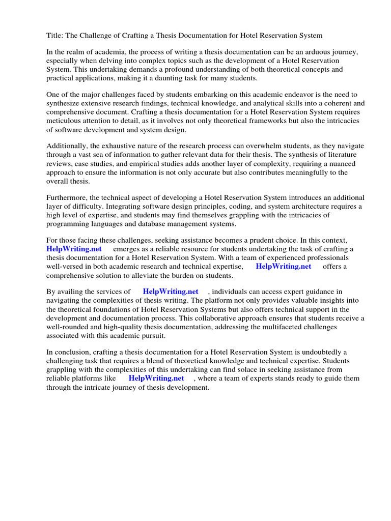 Thesis Documentation For Hotel Reservation System | Download Free PDF ...
