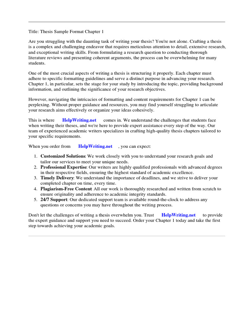 Thesis Sample Format Chapter 1 | PDF