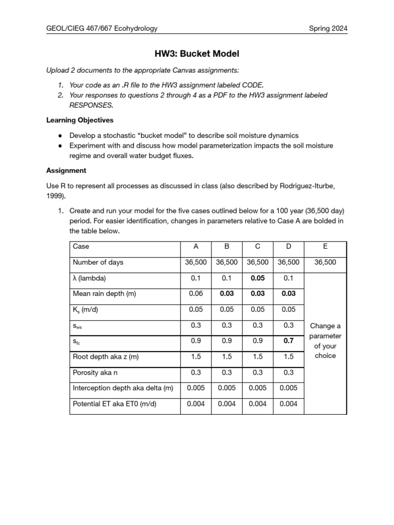 HW3: Bucket Model: Learning Objectives | PDF | Hydrology | Physical ...