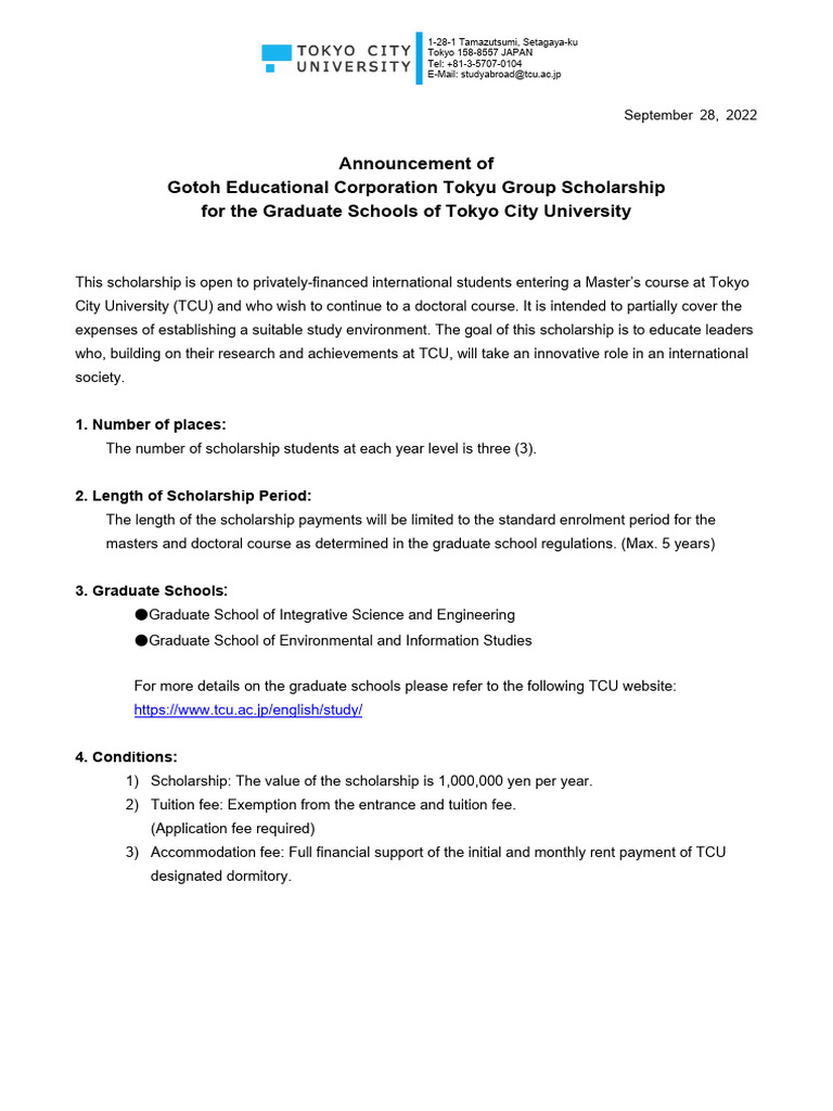 TCU Graduate Scholarship for International Students | PDF