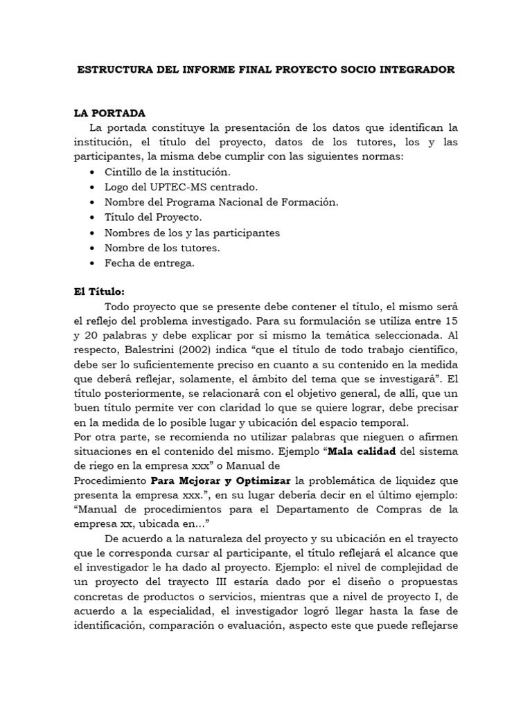 Estructura Del Informe Final Proyecto Socio Integrador Rosiris 2022 | PDF | Teoría | Metodología ...