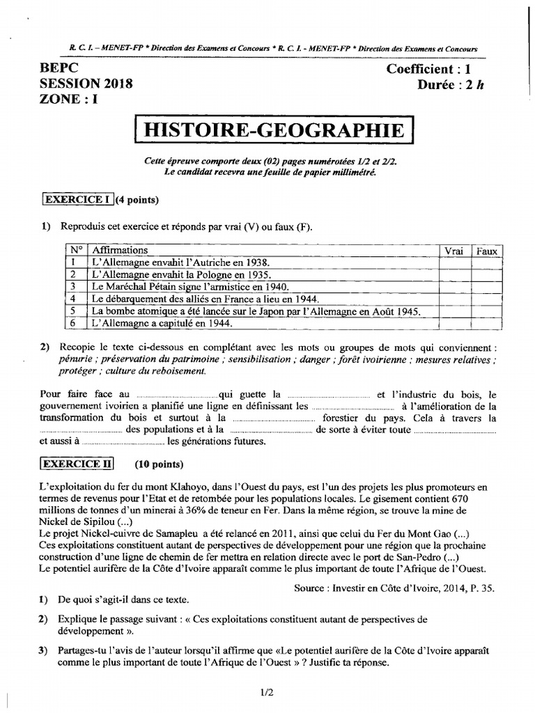 Bepc Z1 HG 2018 | PDF