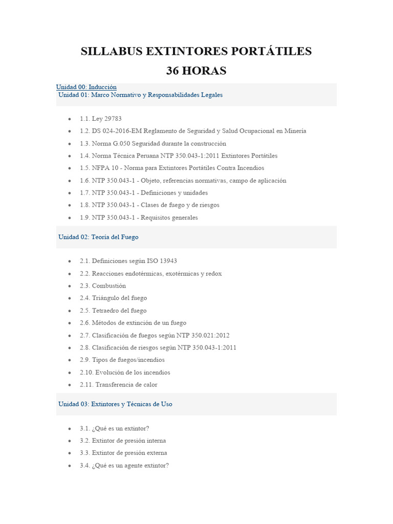Sillabus Extintores Portátiles | PDF