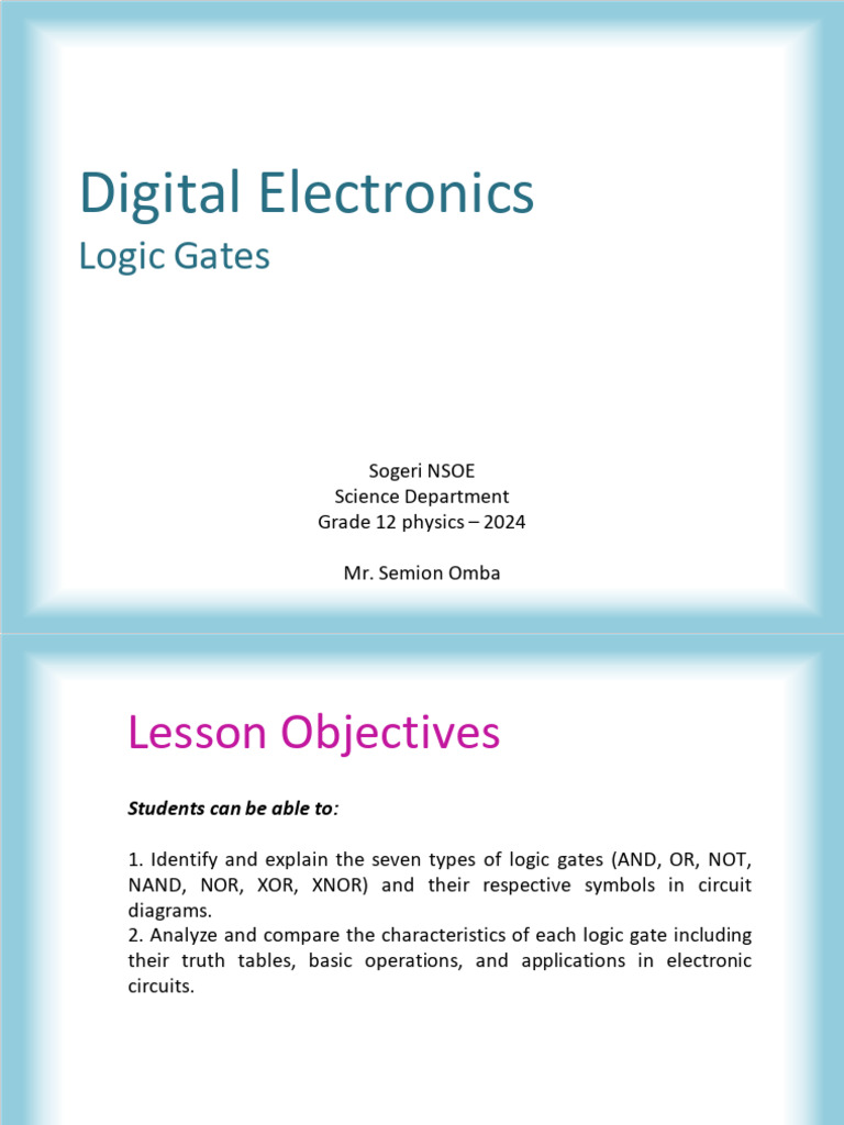 Logic Gates Grade 12 Physics Lesson 1-4 | PDF | Logic Gate | Boolean ...