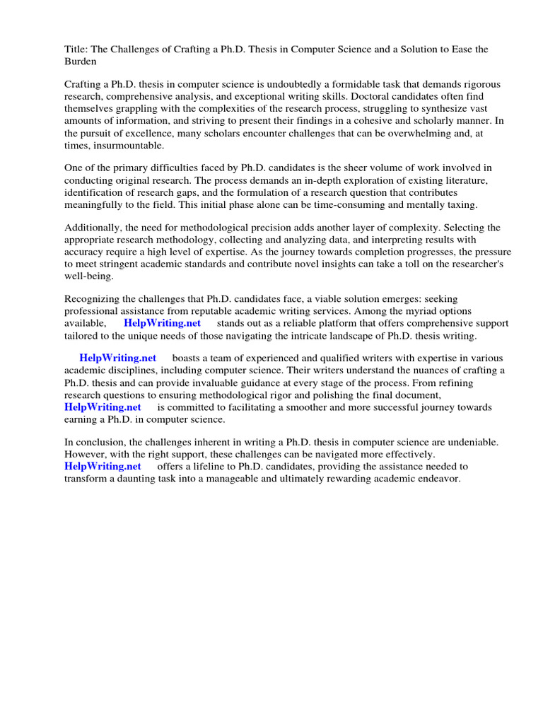 PHD Thesis in Computer Science Download | PDF