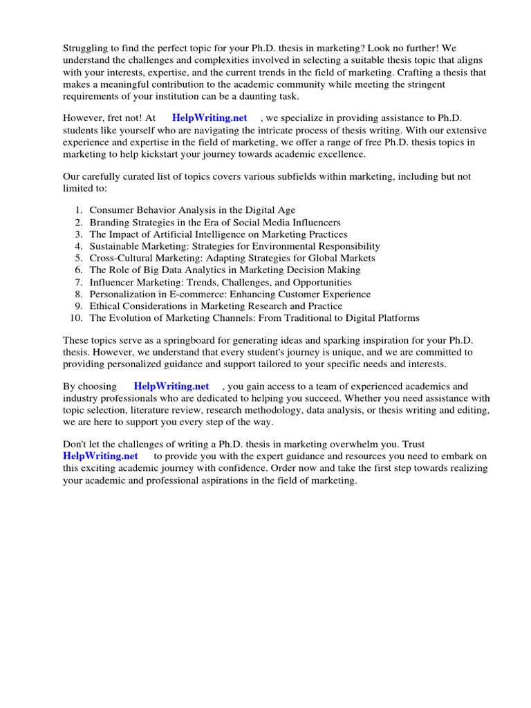 Free PHD Thesis Topics in Marketing | PDF | Thesis | Marketing
