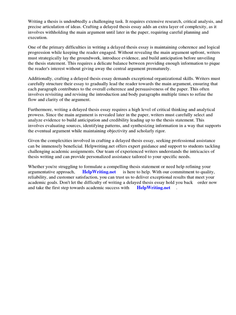 Example of a Delayed Thesis Essay | PDF | Essays | Thesis