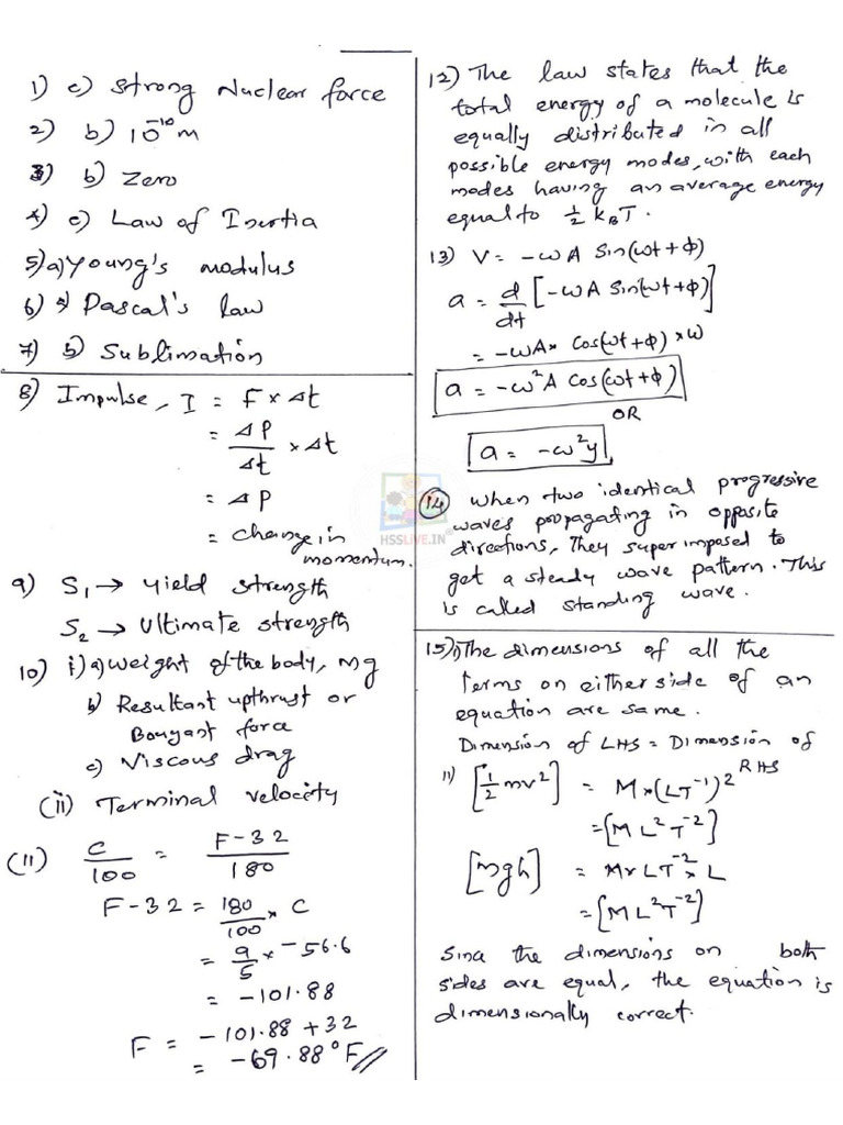 Hsslive Xi Model June 2022 Physics Key | PDF