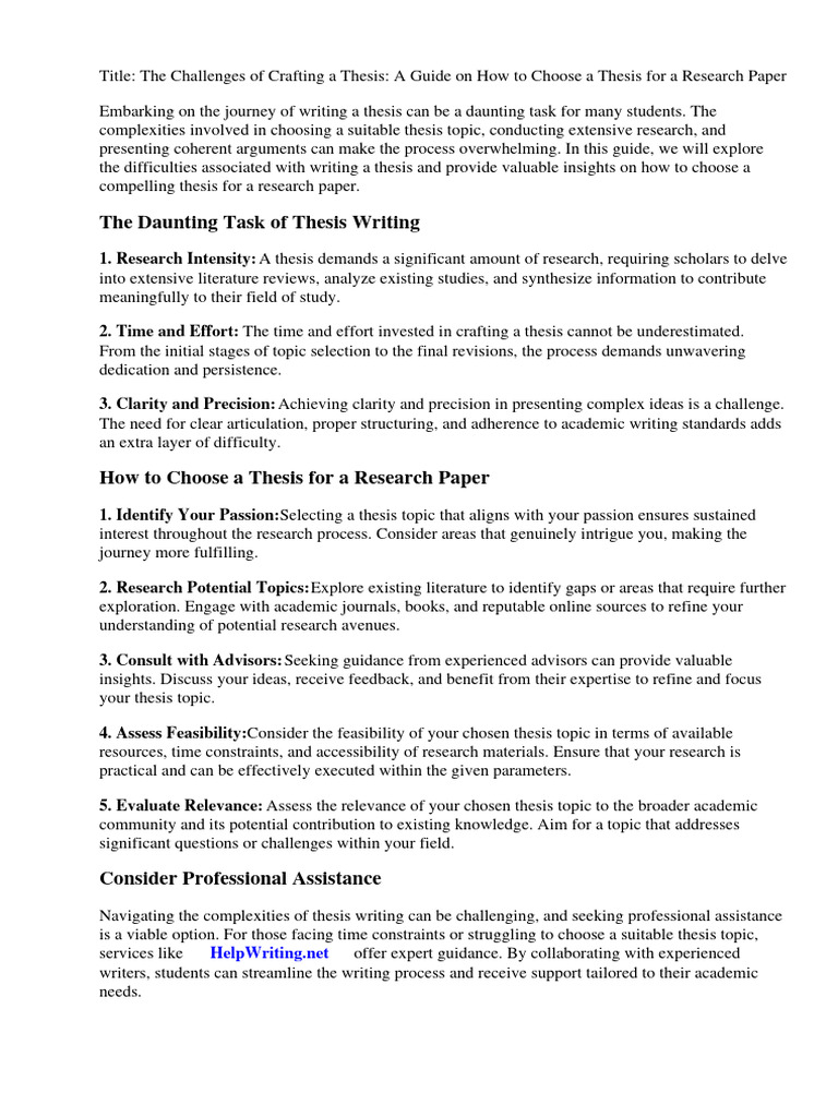 How To Choose A Thesis For A Research Paper | PDF