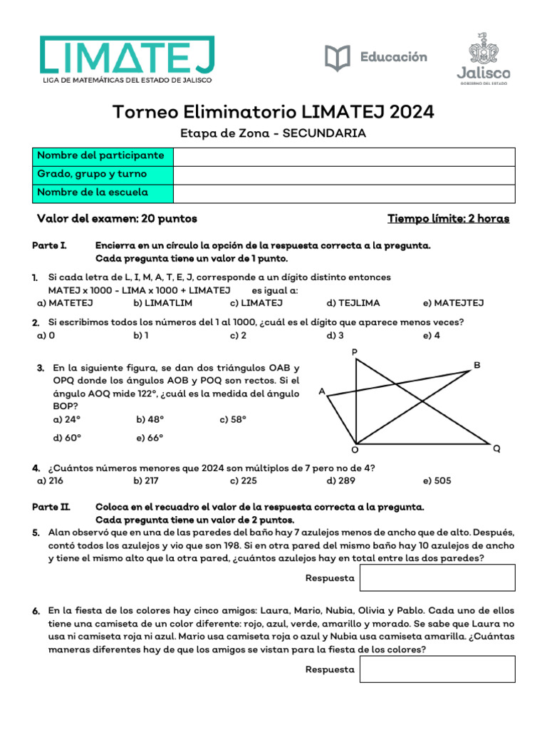 Torneo Limatej 2024 Etapa Zona - Secundaria | PDF
