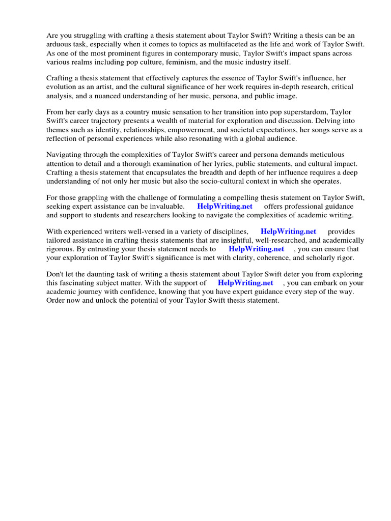 Taylor Swift Thesis Statement Pdf 