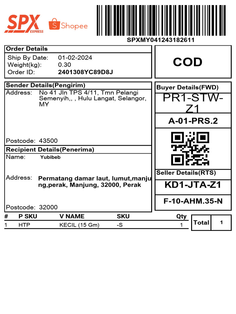 PR1-STW-Z1: Ship by Date: 01-02-2024 Weight (KG) : 0.30 Order ID | PDF