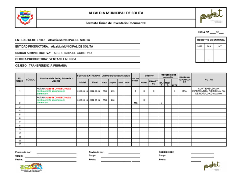 FORMATO ÚNICO DE INVENTARIO DOCUMENTAL FUID | PDF
