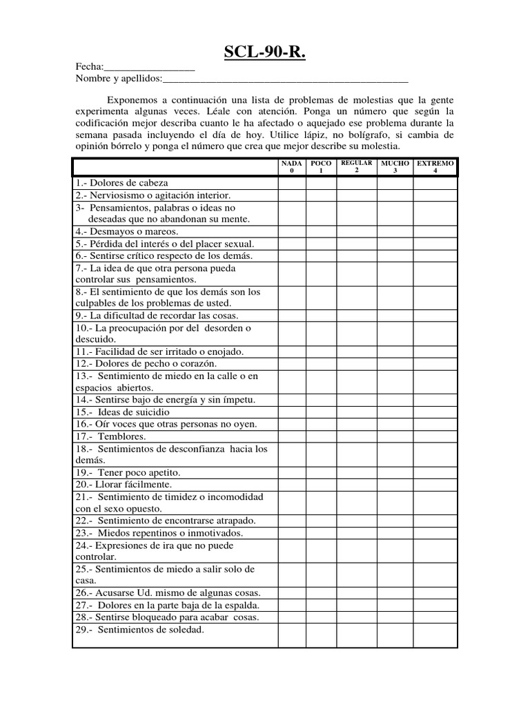 SCL-90-R Cuestionario | PDF
