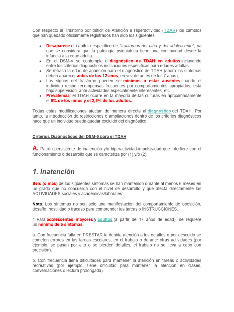 Criterios DSM-5 para TDAH en Adultos | PDF | Desorden hiperactivo y ...