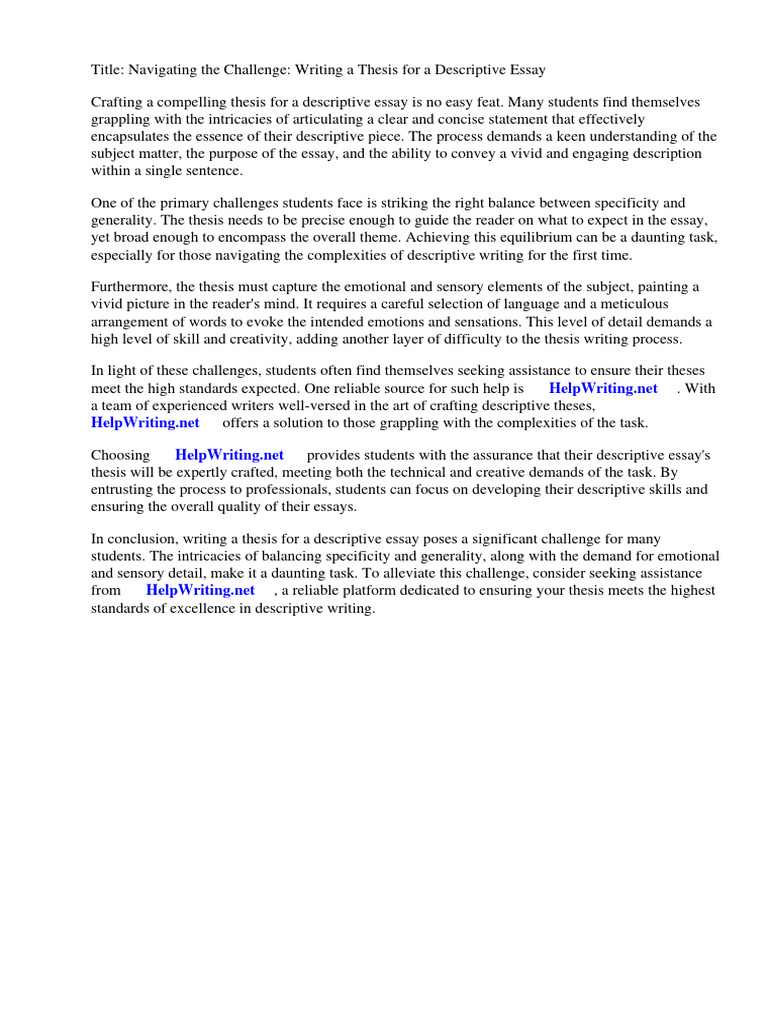 How To Write A Thesis For A Descriptive Essay | PDF | Career & Growth ...