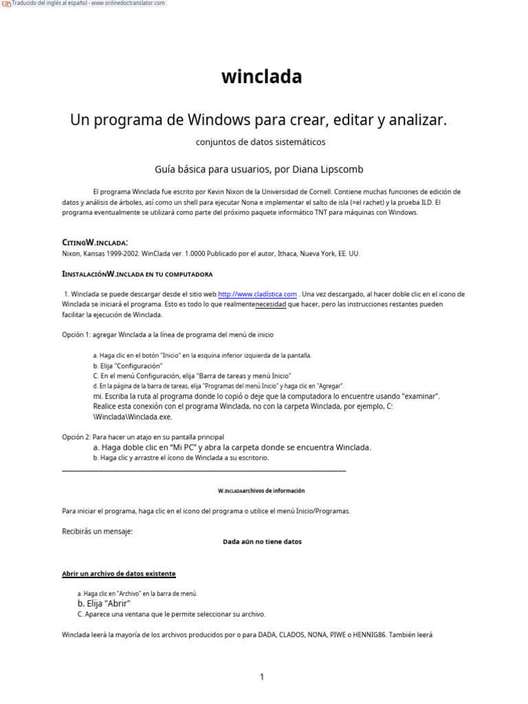 Winclada: Un Programa de Windows para Crear, Editar y Analizar | PDF ...