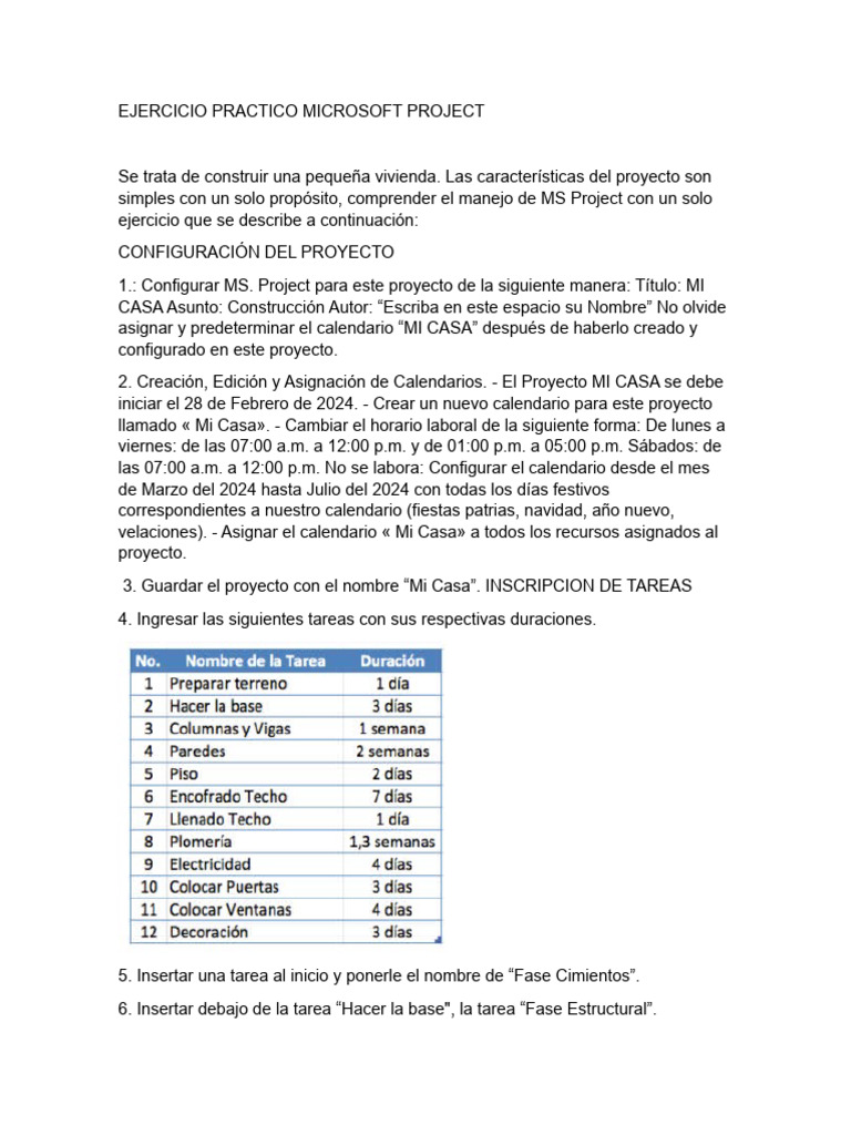 Ejercicio Practico Microsoft Project | PDF | Calendario