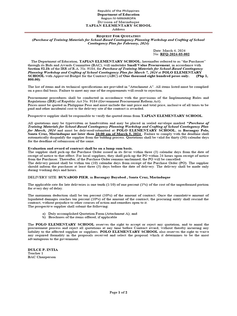 RFQ DRRM Training Materials | PDF | Business | Economies