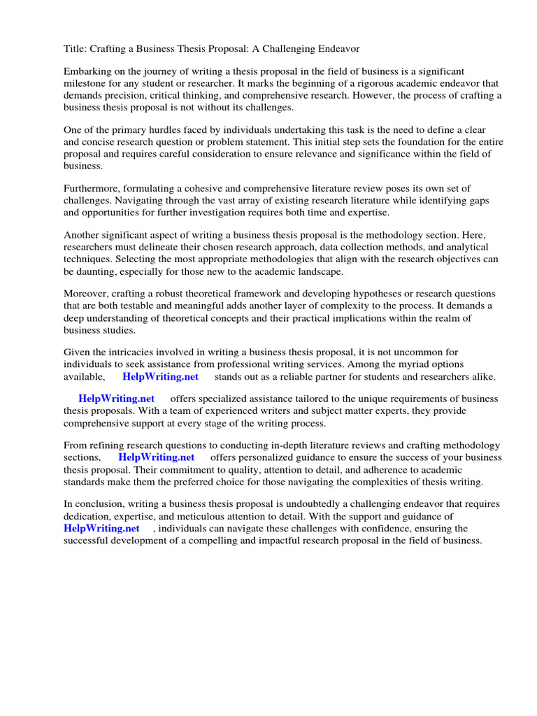 Business Thesis Proposal Template | PDF