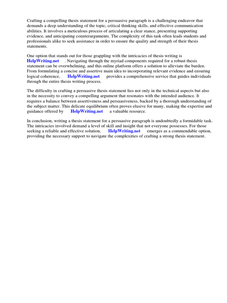 Components of A Strong Thesis Statement For A Persuasive Paragraph ...