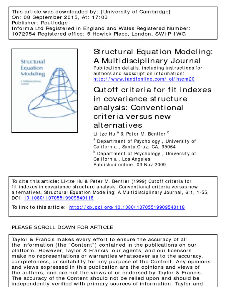 Hu and Bentler (1999) | PDF | Statistical Analysis | Teaching Mathematics