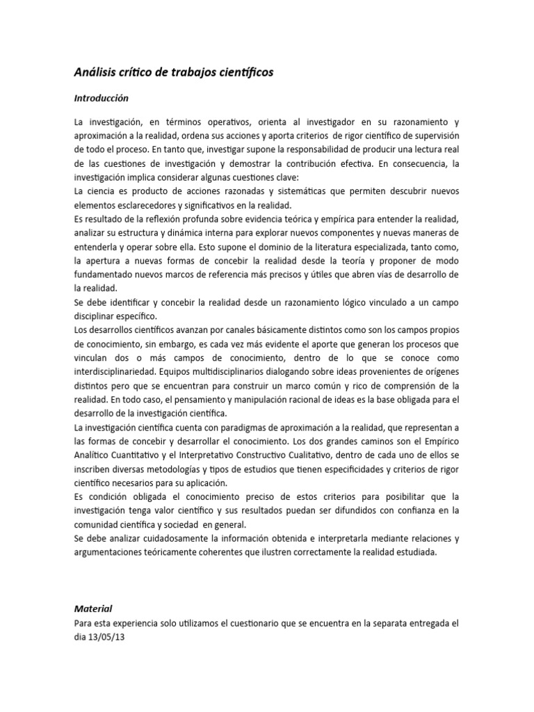 Analisis Critico de Trabajos Cient - Ficos-Ecologia | PDF | Conocimiento | Realidad