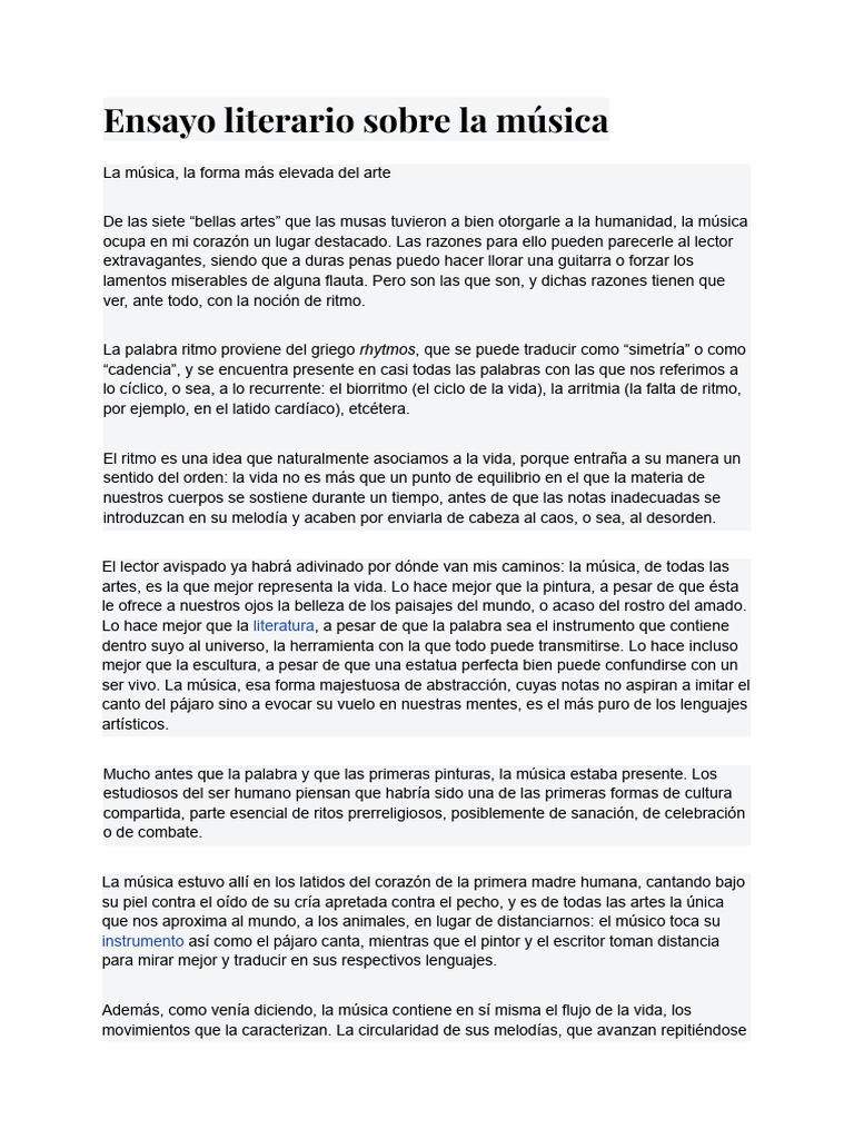 Ensayo Literario Sobre La Música | PDF
