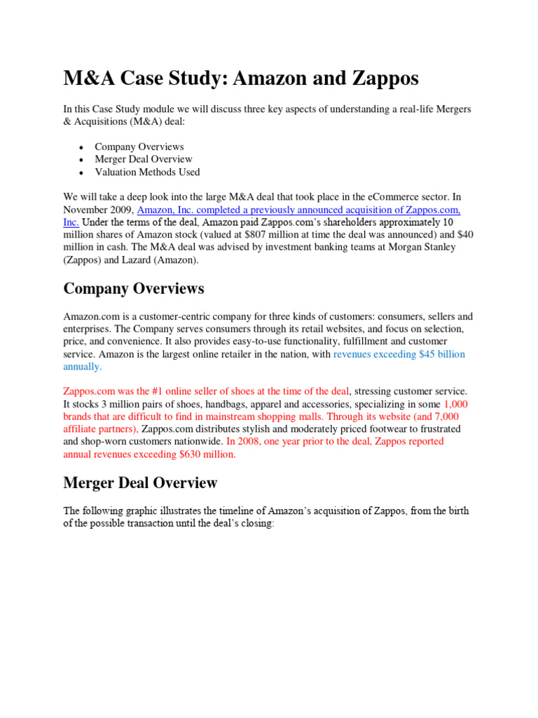 Amazon's Acquisition of Zappos Explained | PDF | Discounted Cash Flow ...