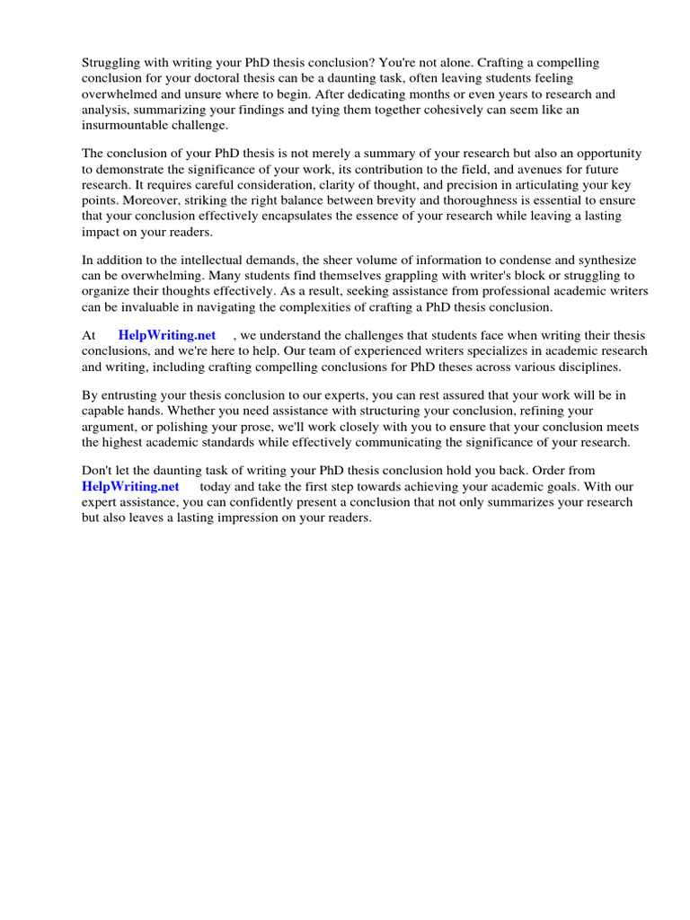 How To Write A PHD Thesis Conclusion | Download Free PDF | Thesis | Essays