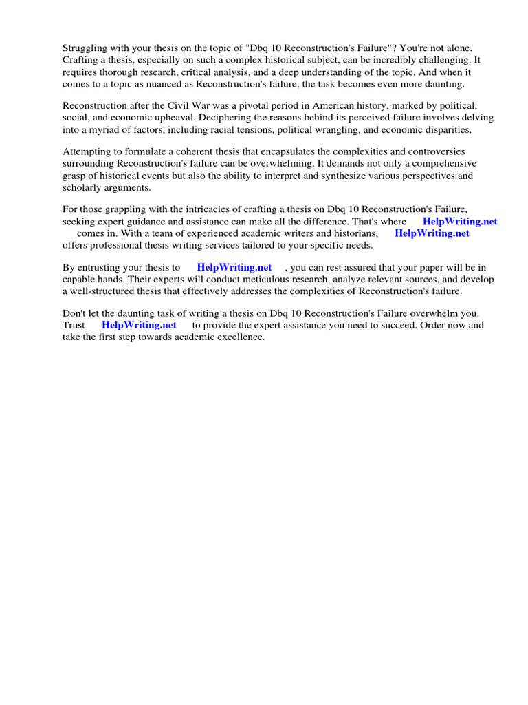 DBQ 10 Reconstructions Failure Thesis | PDF | Reconstruction Era | The ...