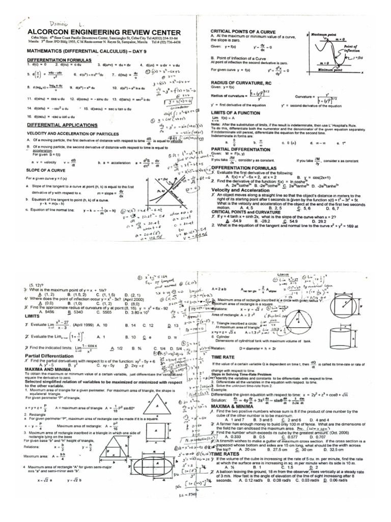 Differential Calculus Notes With Problem Set 5 | PDF