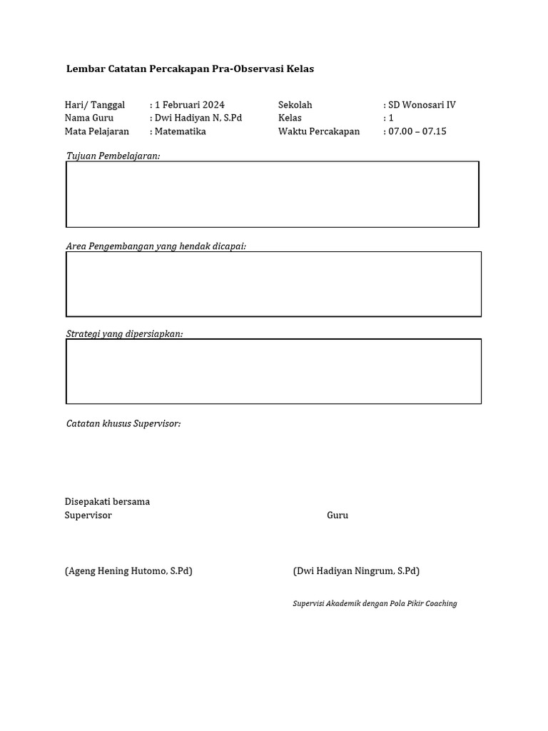 1 - Lembar Catatan Percakapan Pra-Observasi Kelas | PDF