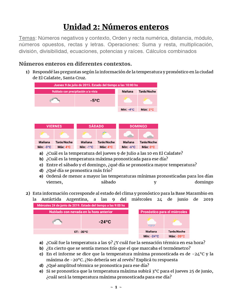 Unidad 2. Parte 1 | PDF | Entero | Temperatura