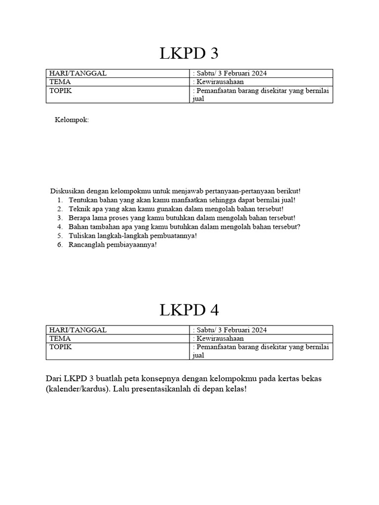 LKPD P5 Kewirausahaan | PDF