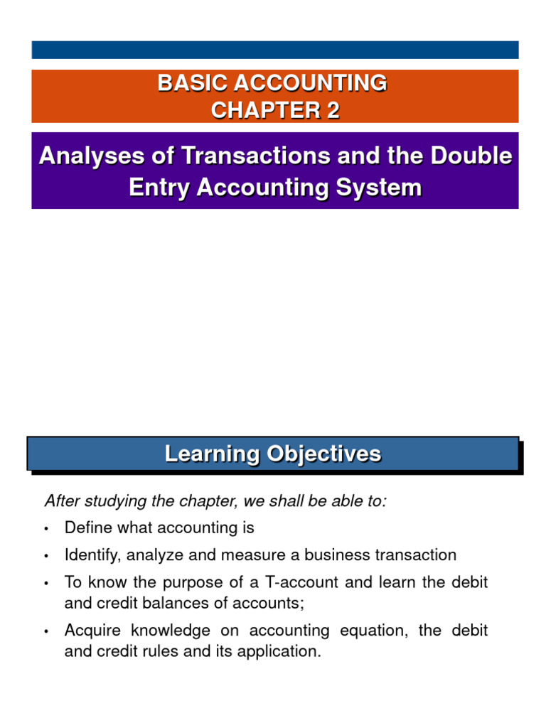 CHAPTER 2 - Analsyes of Transactions and The Double Entry System | PDF