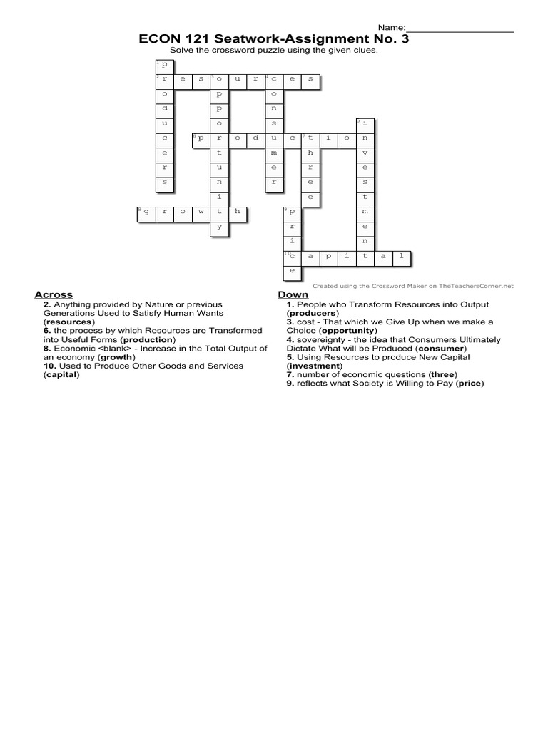 ECON 121 Seatwork-Assignment No. 3 Answer Key | PDF