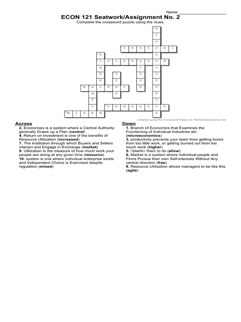 Microeconomics Crossword Puzzle Key | PDF | Market (Economics ...