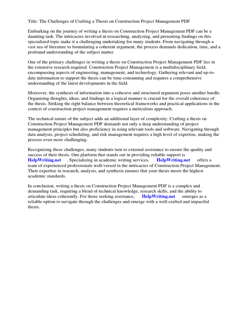 Thesis On Construction Project Management PDF | PDF