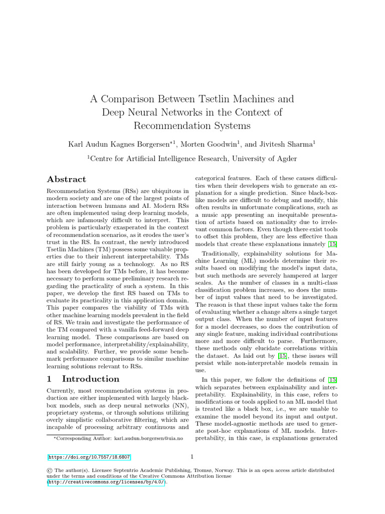 A Comparison Between Tsetlin Machines and Deep Neu | PDF | Cybernetics ...