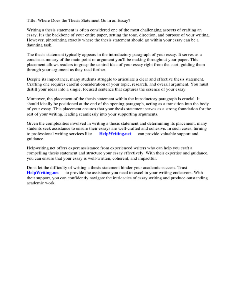 Thesis Statement Placement in Essays | PDF | Essays | Thesis